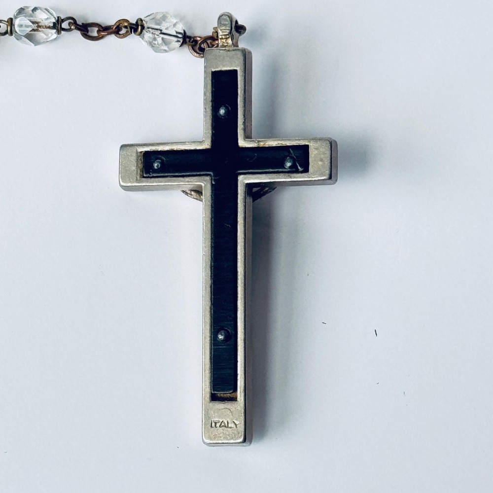 Jewelry | Vintage Crucifix Pendant Silvertone Cross Black Inlay Pocket ...